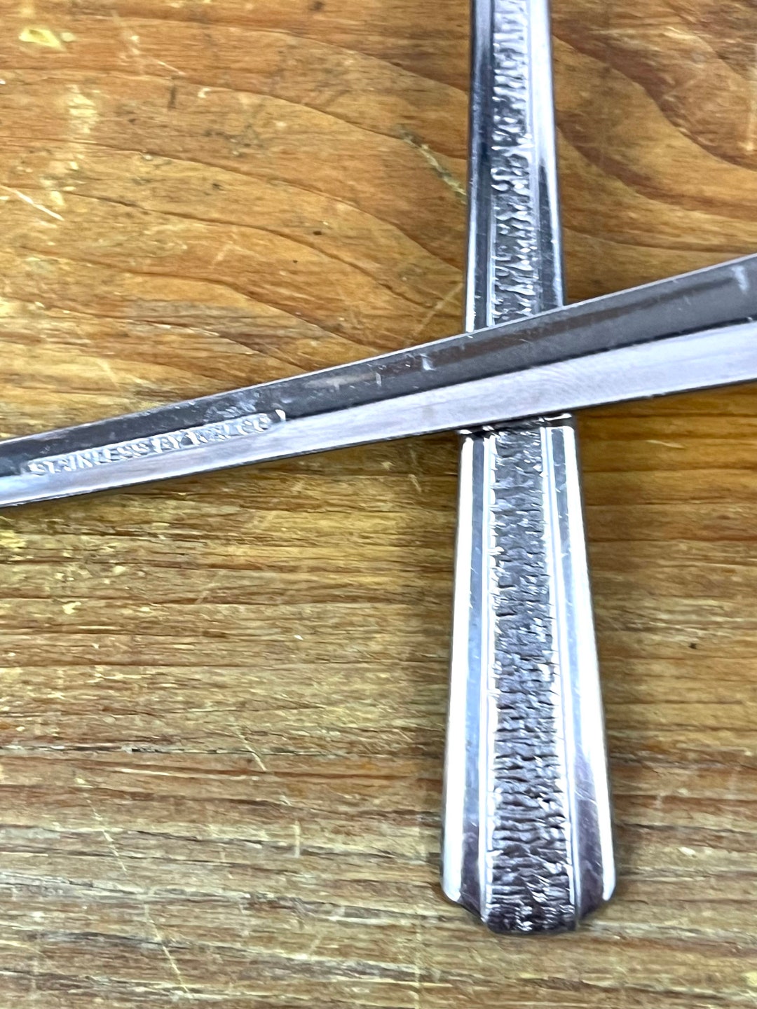 Vintage Walco Stainless Flatware Sets Textured Center Fan Shaped End ...