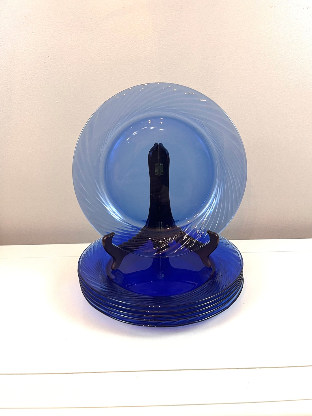 Pyrex Cobalt Blue Dinner Plates Festive Swirl Style Sold in Sets of 4 ...
