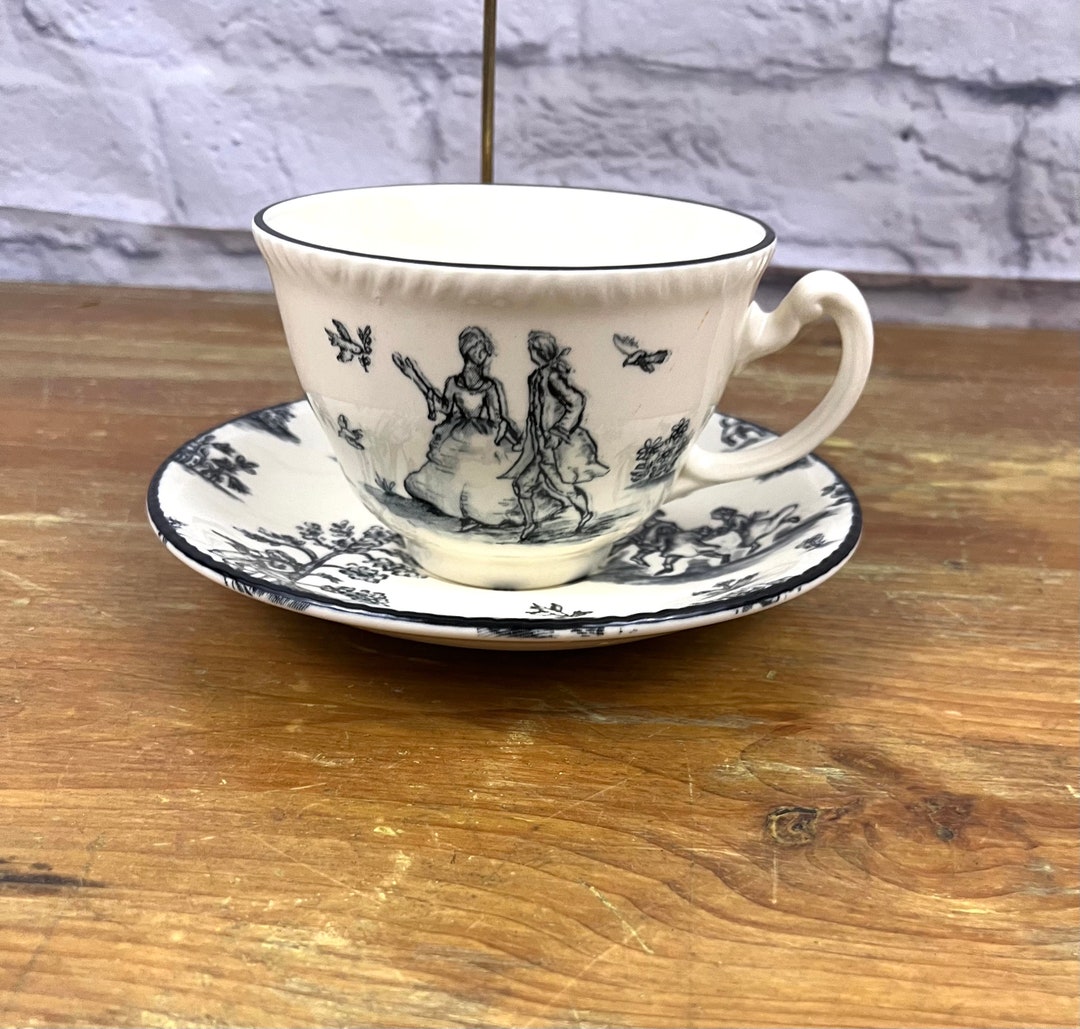 Vintage HTF Teacup Wood and Sons Black Toile De Jouy With Animals and ...