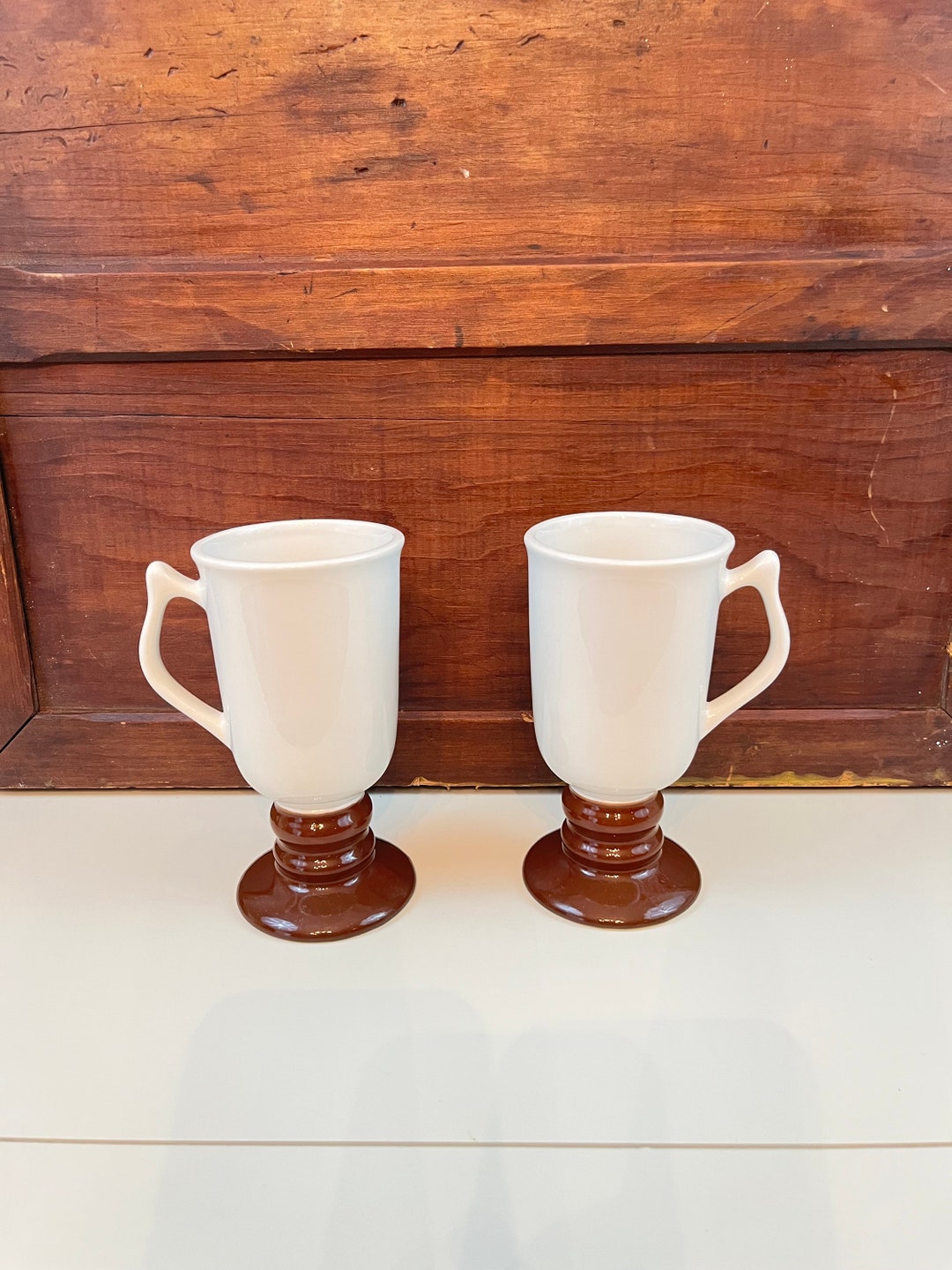 Vintage Coffee Mugs Hall Brown and White Pedestal Irish Coffee Mugs ...