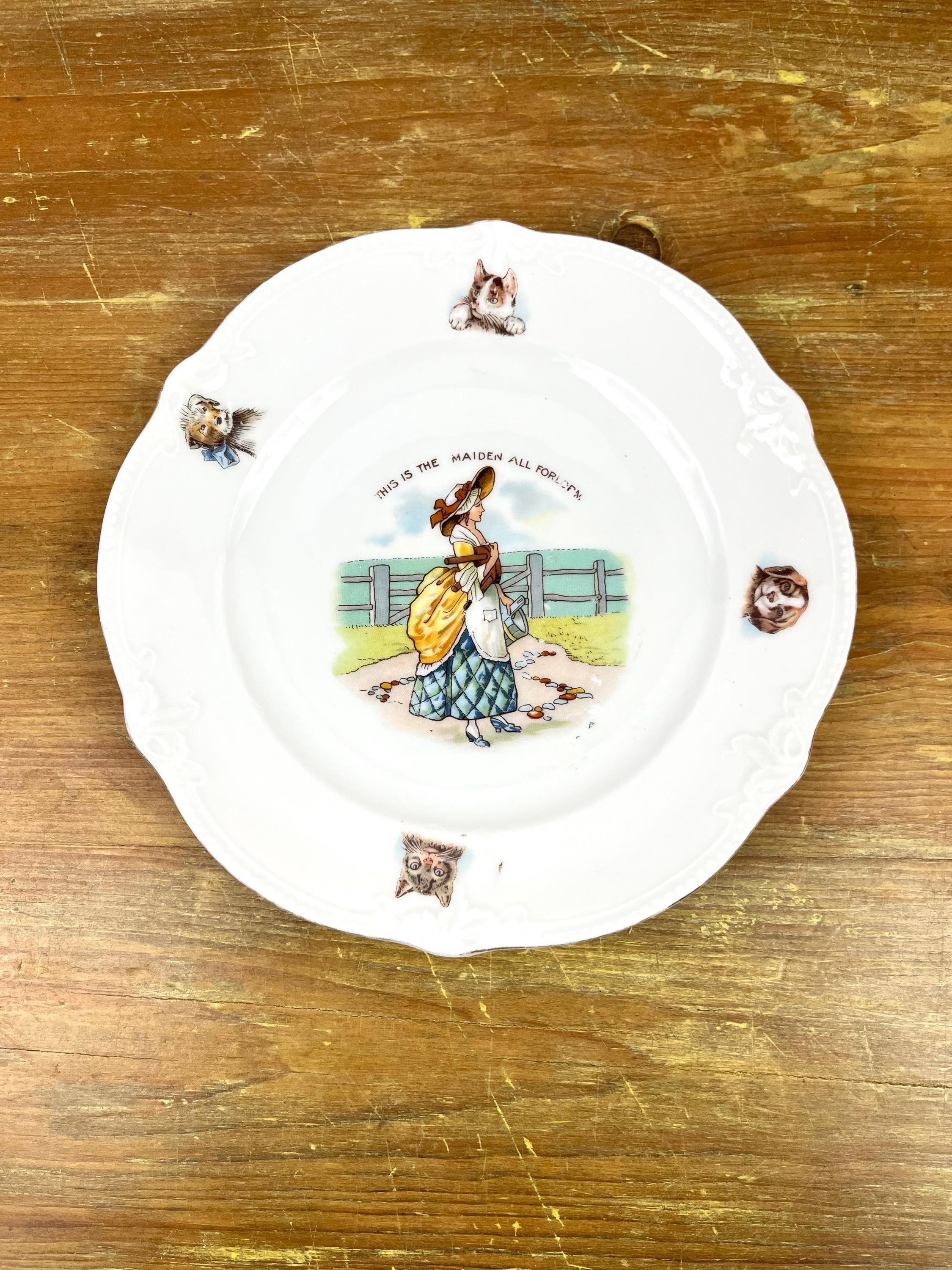 Antique Illustrated Plate "this is the Maiden All Forlorn" off to Work ...
