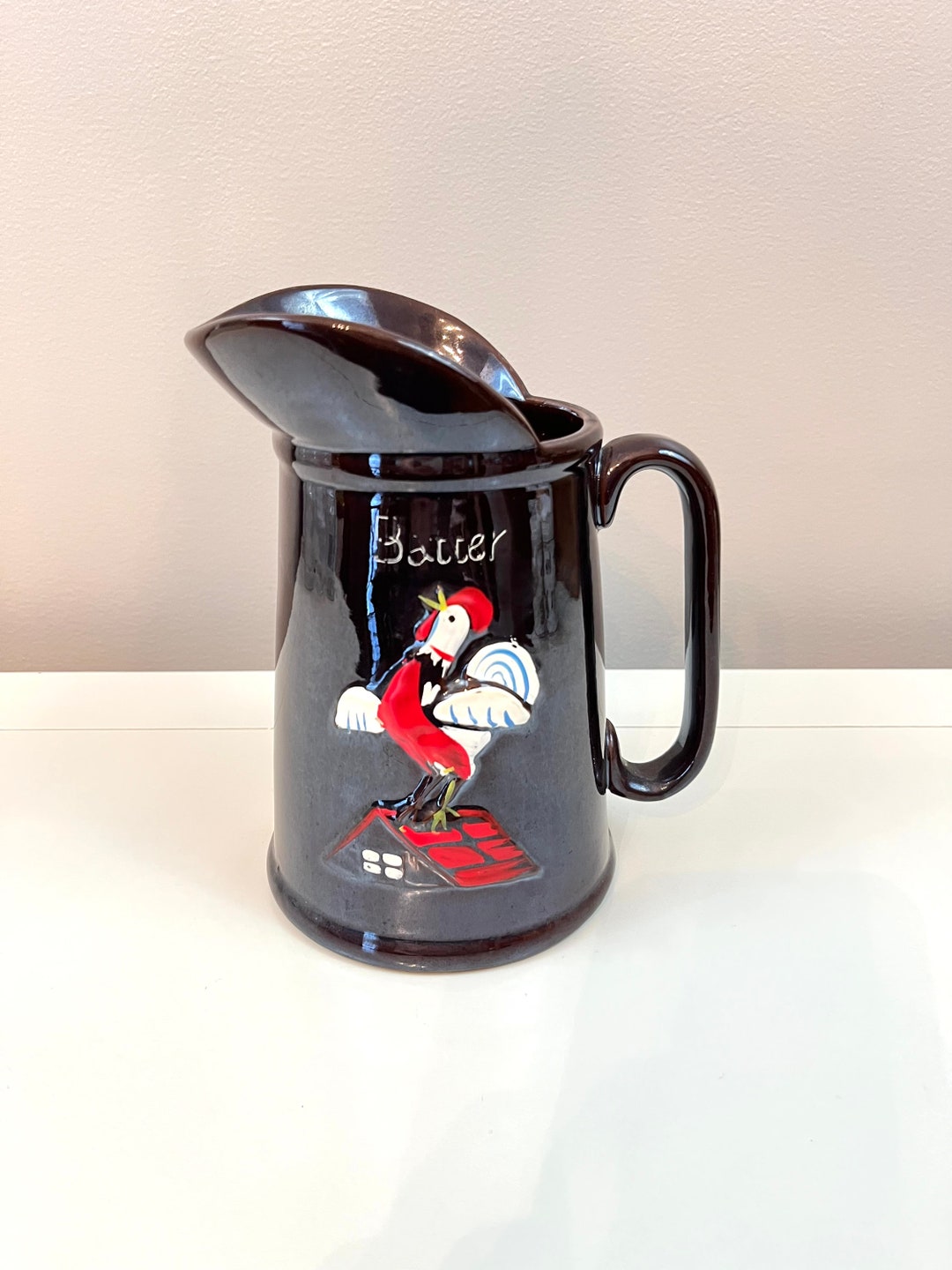 Vintage Pancake Batter Pitcher Brown Farmhouse Style Rooster Decor ...