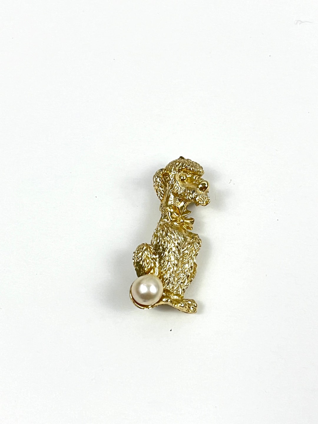 Vintage Gold Tone Poodle Brooch Pin Poodle With Pearl Ball Gift for ...
