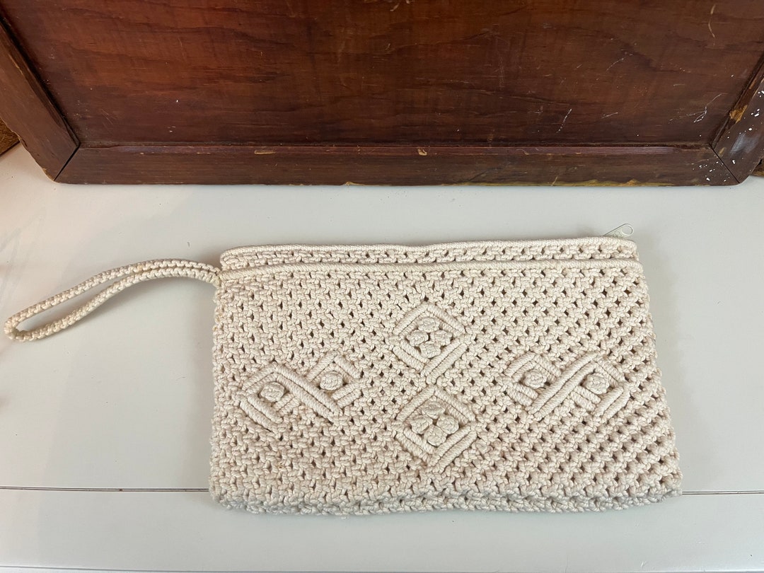 Vintage White Macrame Clutch Handbag Hippie Boho off White Purse Creme ...