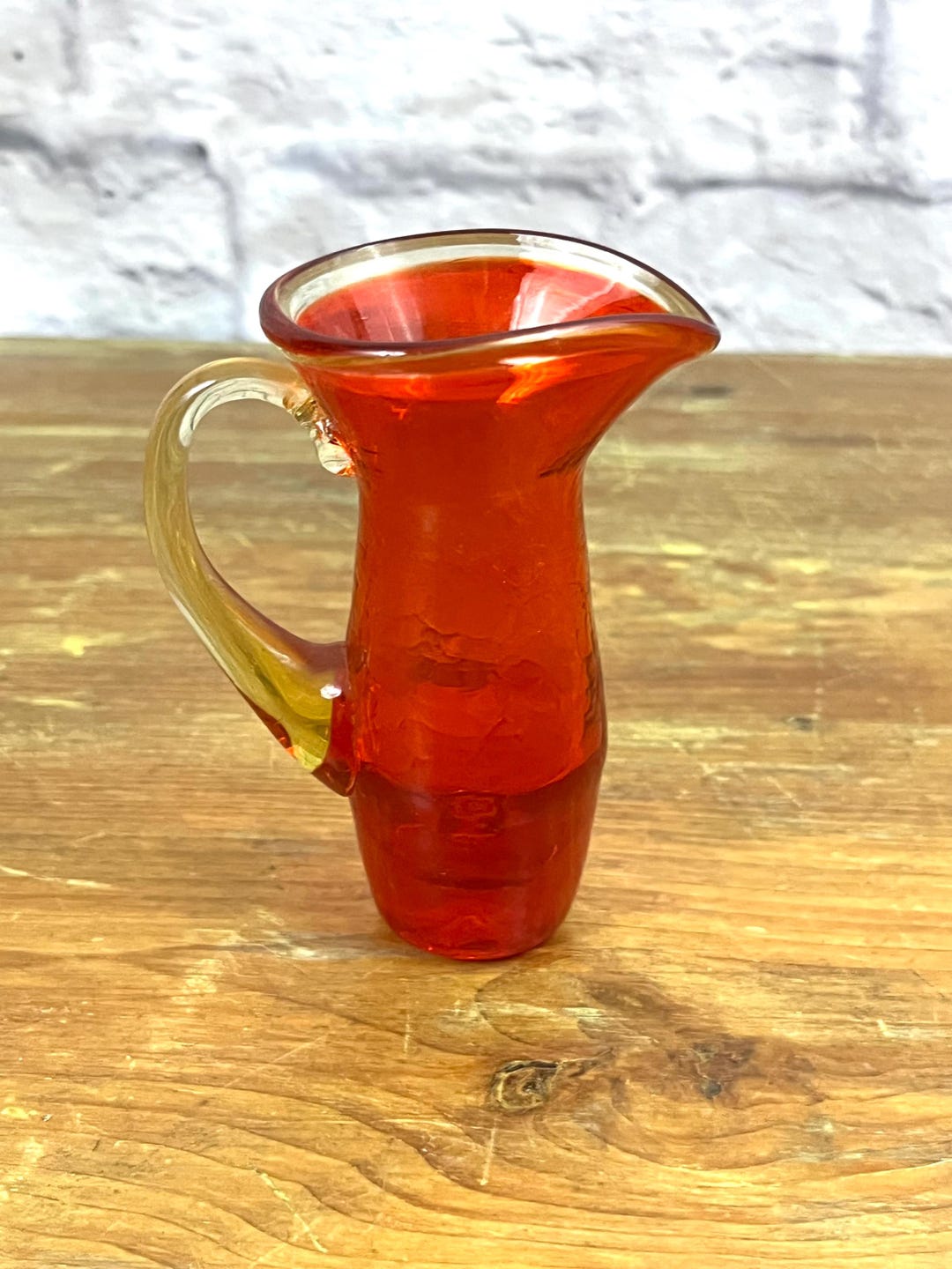 Vintage Red and Yellow Crackle Glass Hand Blown Pitcher Perfect for ...