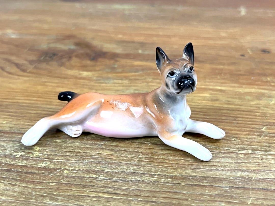 Vintage Bone China Reclining Boxer Figurine Gift for Friend Pet Loss ...