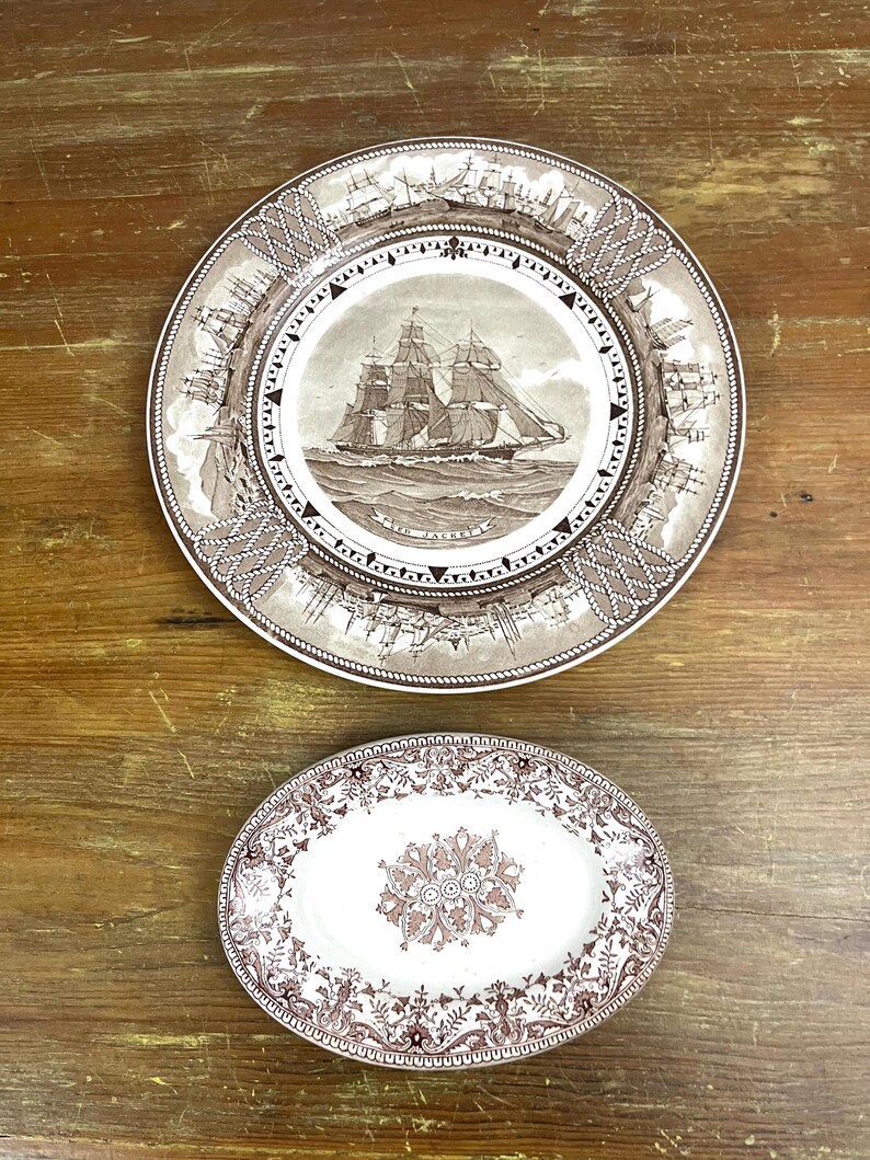 Antique Brown White Transferware Plates Bowls Thanksgiving Decorative ...