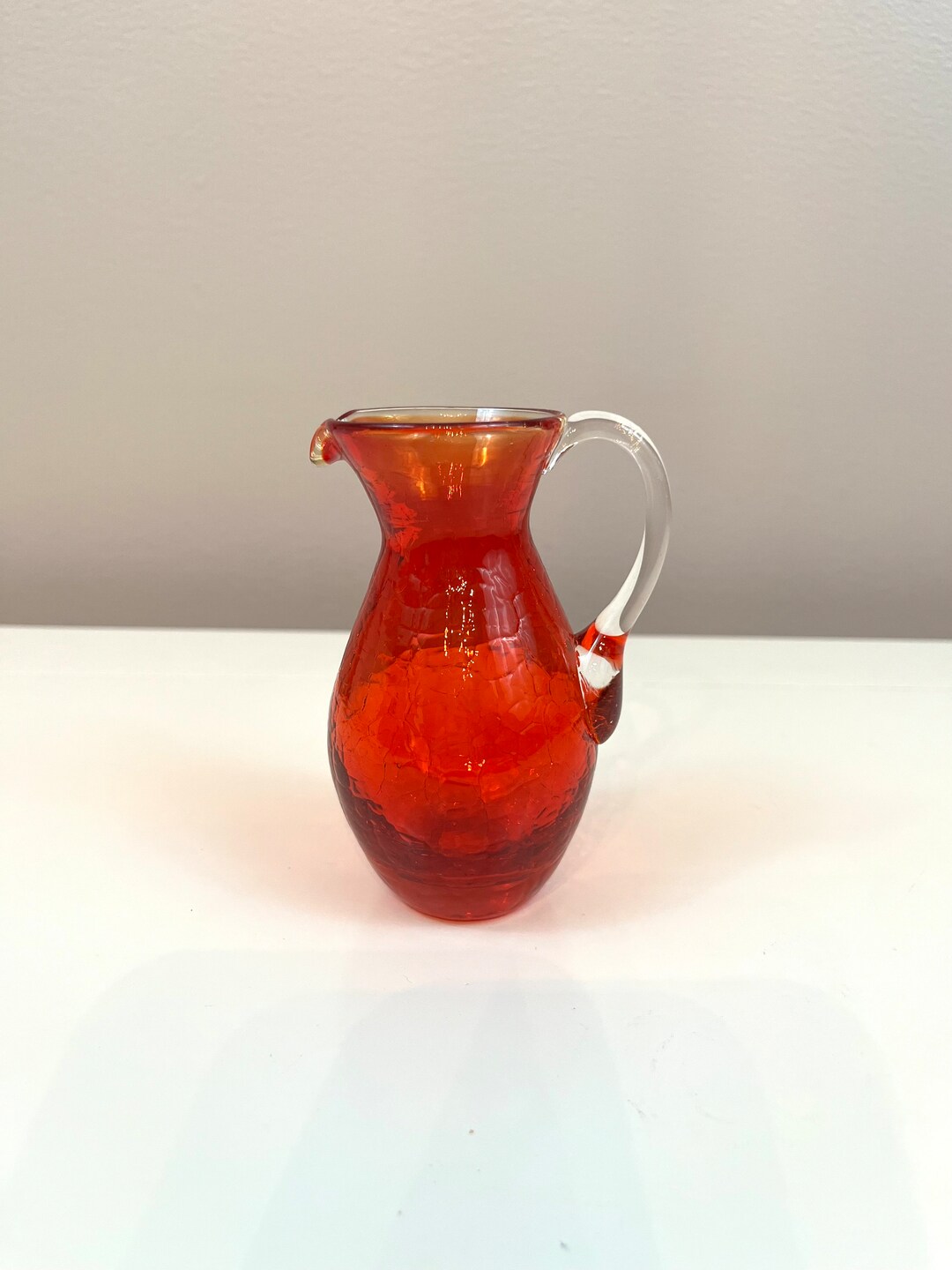 Vintage Hand Blown Red Crackle Glass Pitcher Collectible Art Glass Mini Pitcher Creamers Mini