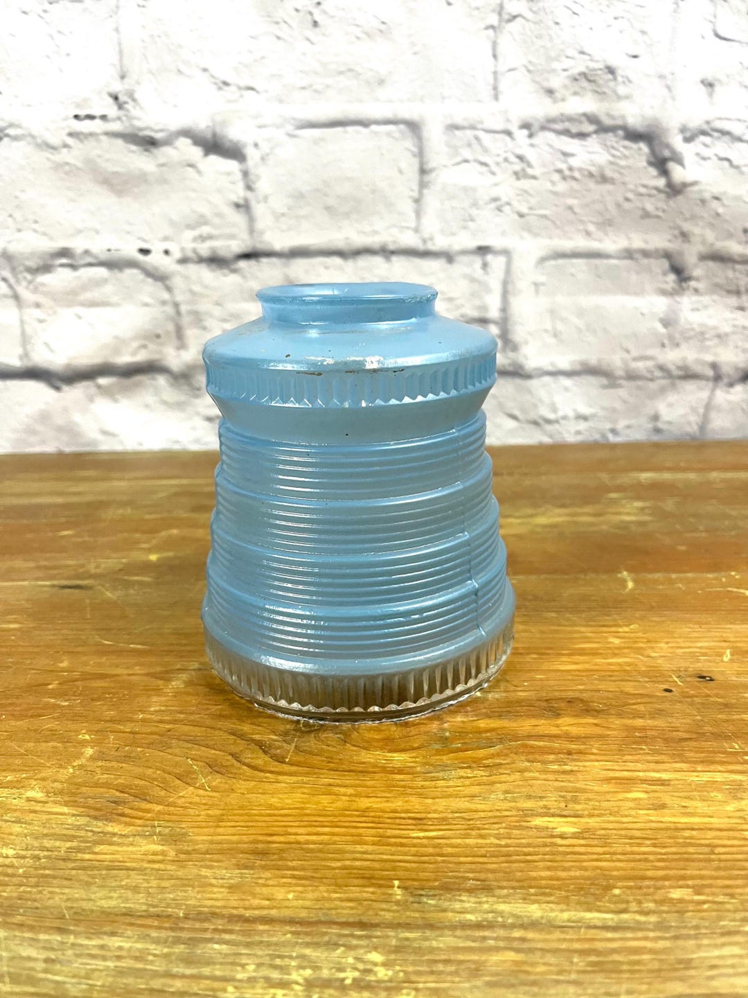 Antique Sky Blue Light Sconce Glass Ribbed Lamp Sconce Wall Shade ...