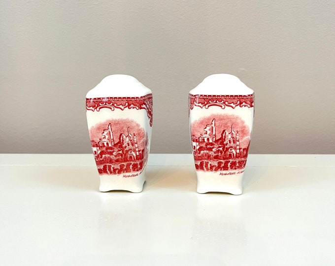 Vintage old British Castles Pink Transferware Salt and Pepper Shakers ... Vintage old British Castles Pink Transferware Salt and Pepper Shakers ...