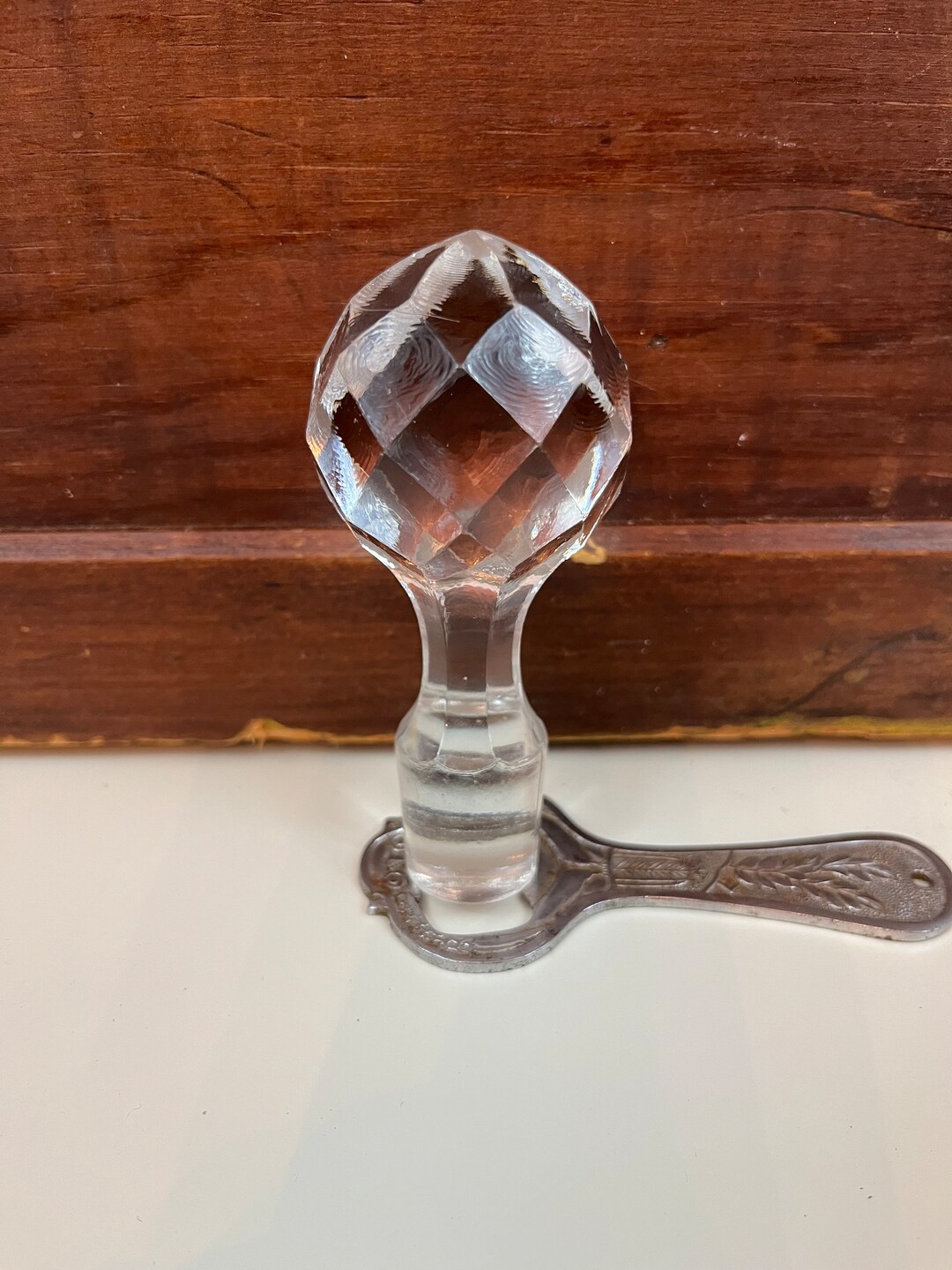 Vintage Glass Stopper, Clear Glass Round Geometric Top Small Liquor ...