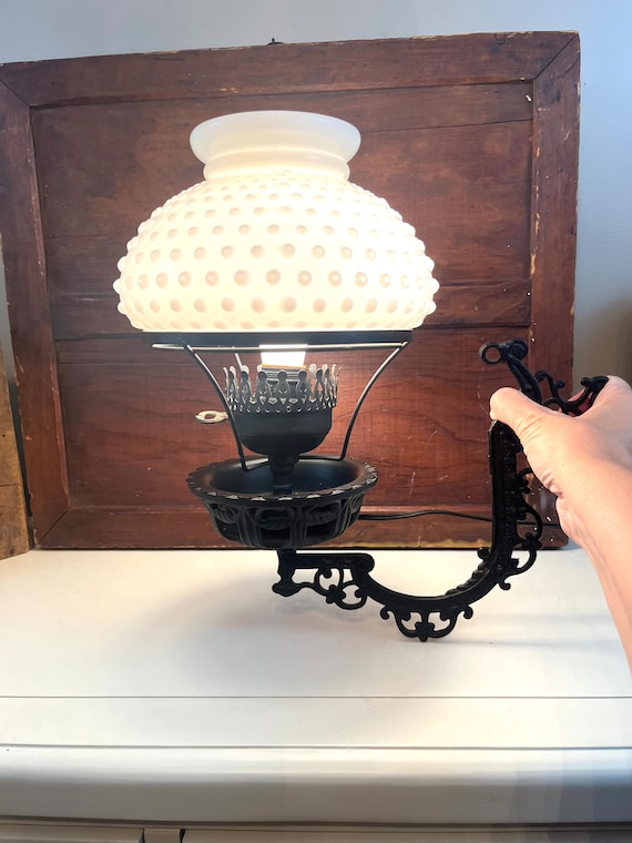 Vintage Wrought Iron and Hobnail Milk Glass Swing Arm Wall - Etsy