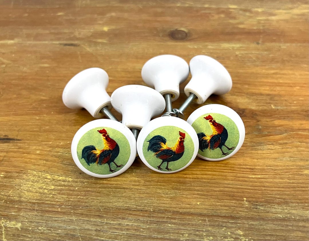 Vintage Rooster Drawer Pulls Set of 7 Porcelain White Cabinet Knobs - Etsy
