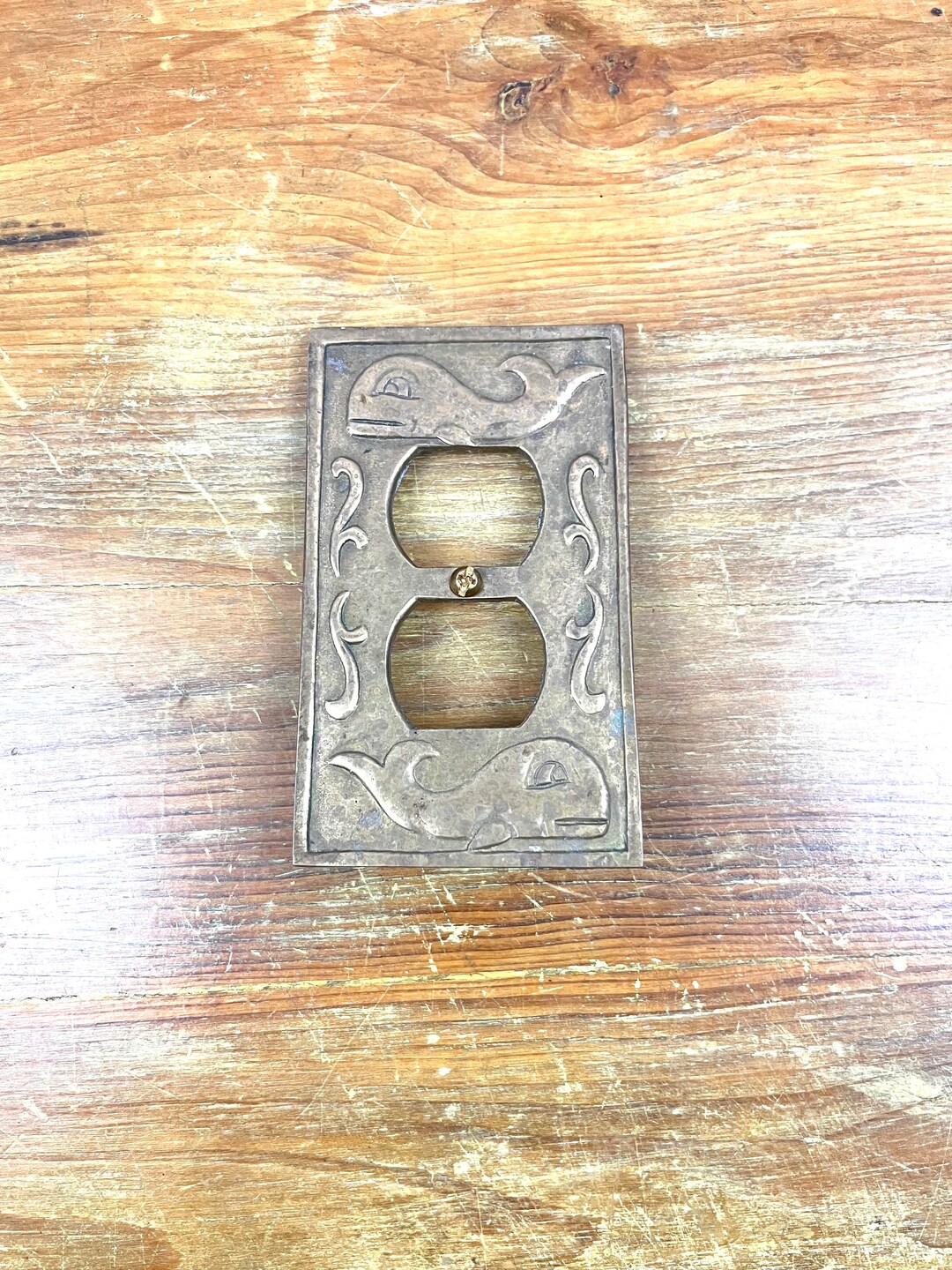 Vintage Brass Whale Themed Outlet Cover Nautical Beach Themed Wall ...