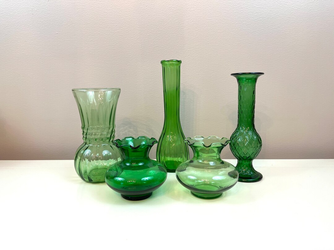 Vintage Light Green Vase Collection Group of Bright Green Vases Perfect ...