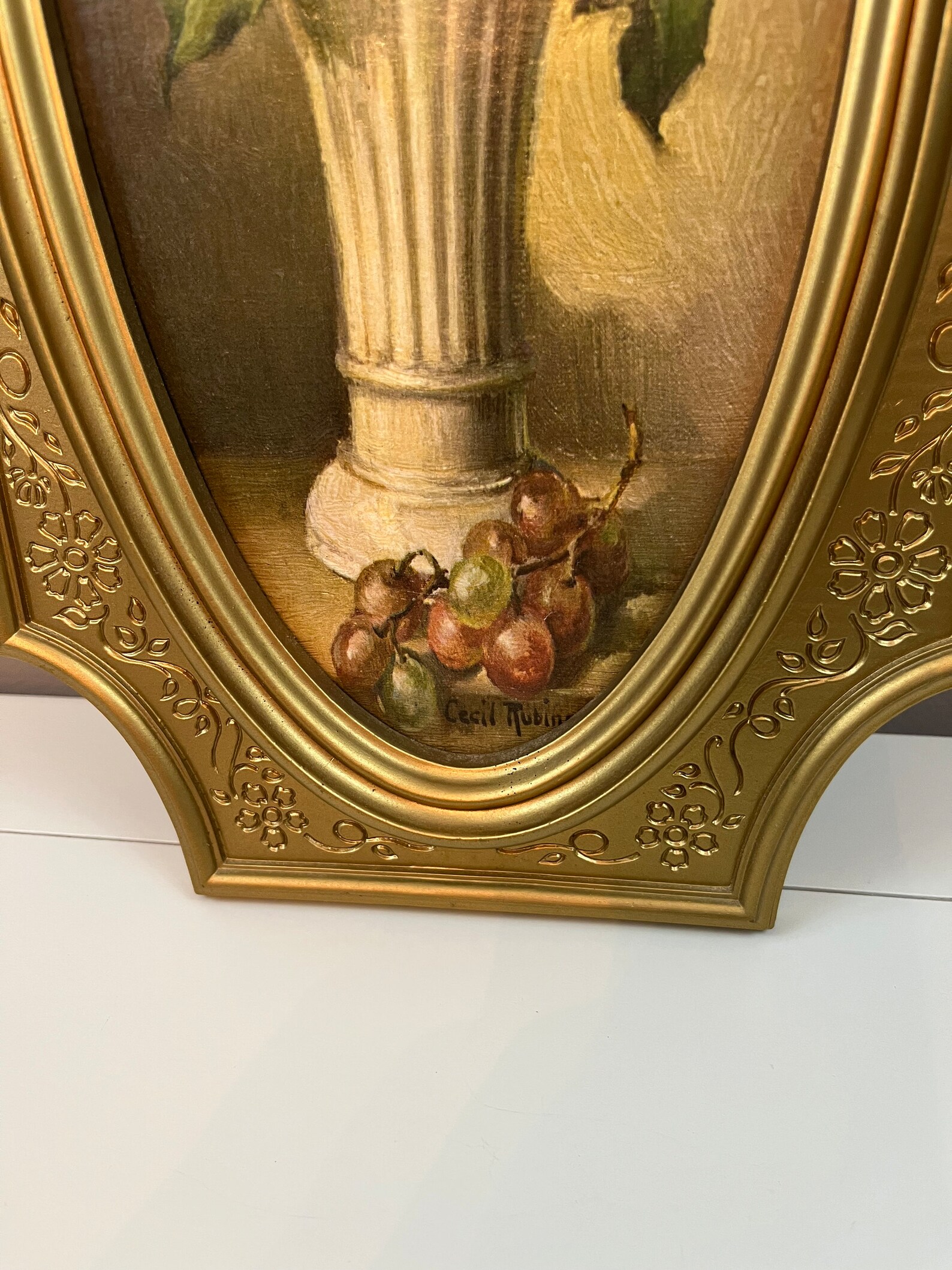 Mid Century 1964 Cecil Rubino Gold Frame and Painted Floral Vase Art ...