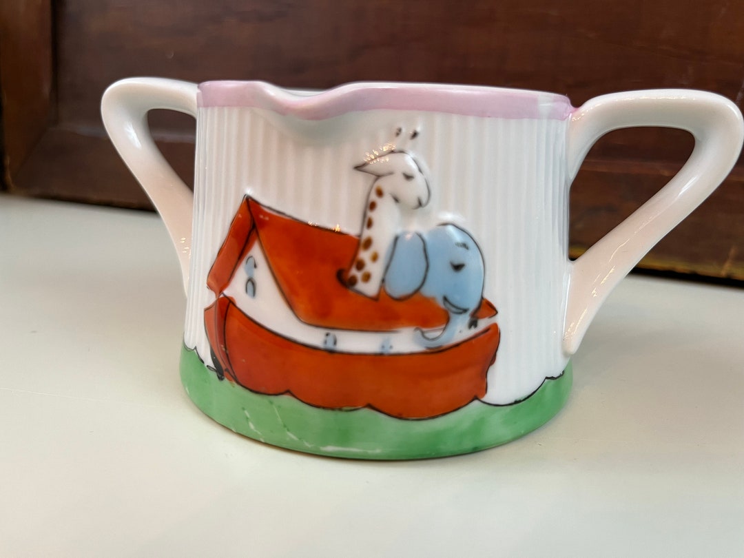 Vintage Child's Double Handled Sipping Cup Noahs Ark Themed Sick Cup ...