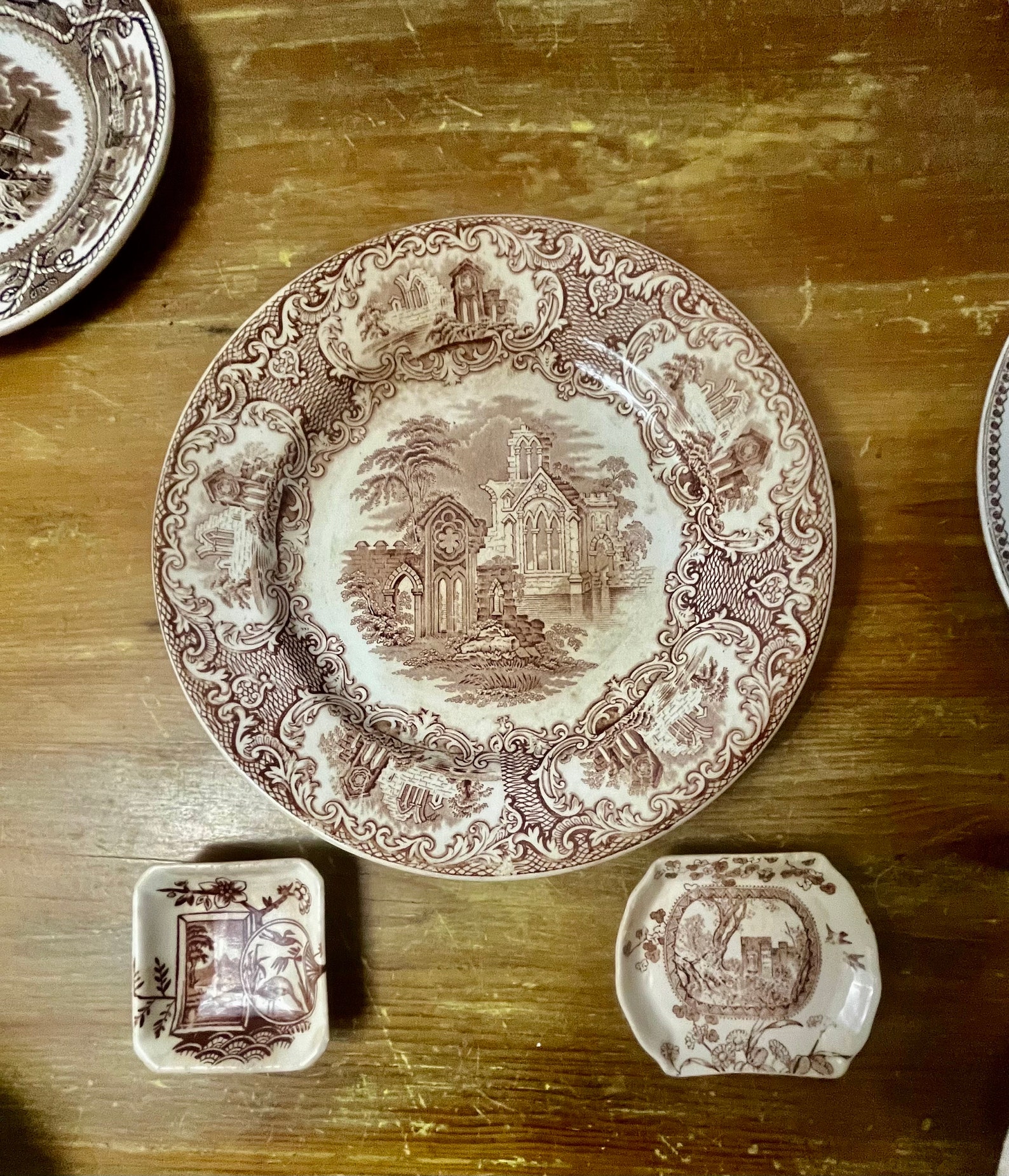 Antique Brown Transferware Plates Various Patterns Wedgwood Gilda ...