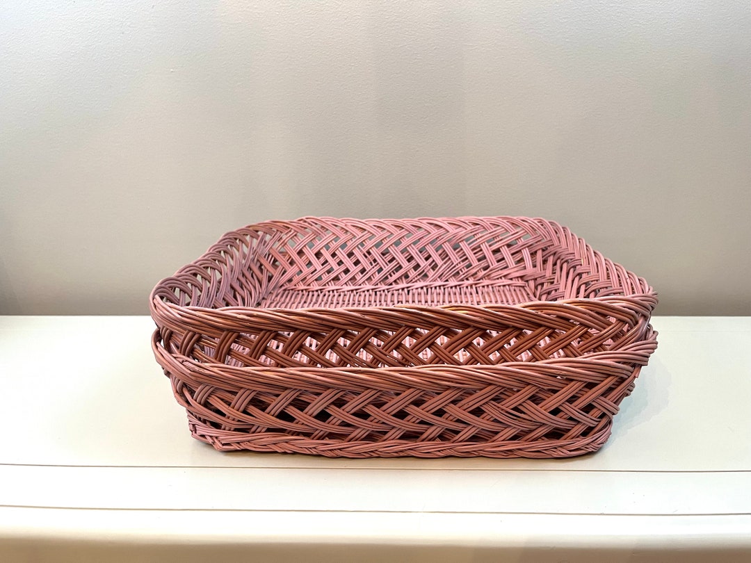 Eighties Pair of Pink Mauve Large Square Baskets 14 X 14 X 3 Perfect ...