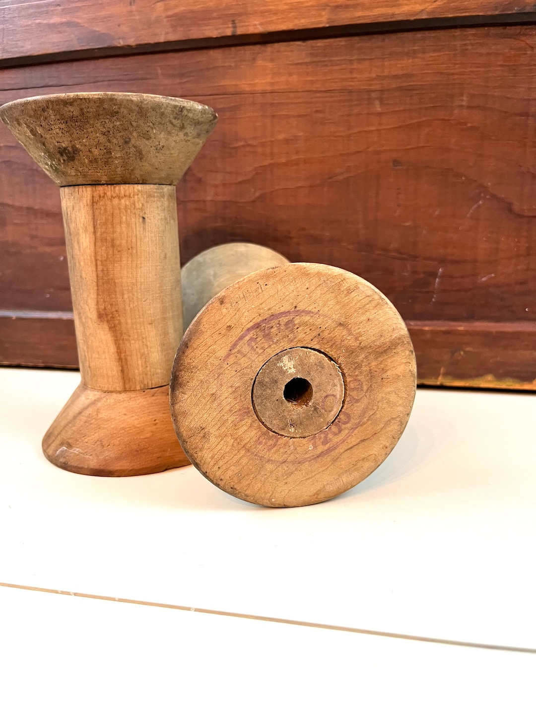 Vintage Wood Spool Set of 2 "something RICK'S 1200 Yds" Candlestick ...