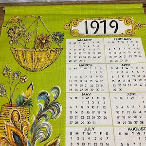 Vintage 1979 Calendar Linen Tea Towel Birth Year Gift Anniversary Gift ...