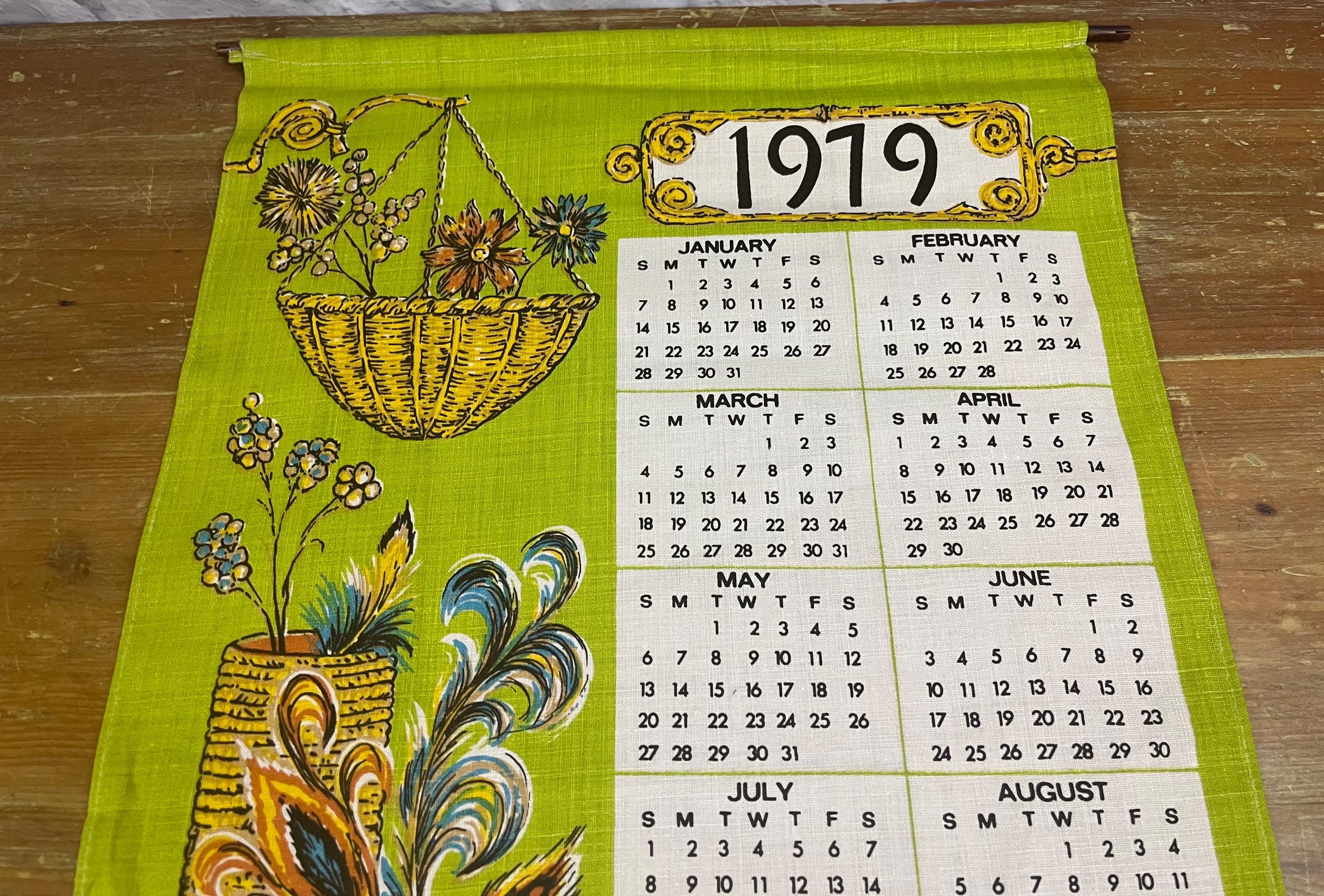 Vintage 1979 Calendar Linen Tea Towel Birth Year Gift Anniversary Gift ...