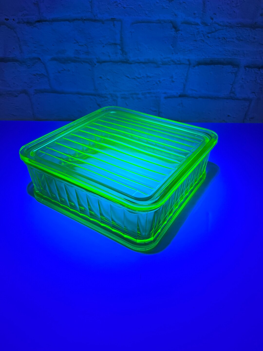 Vintage Uranium Glass Square Refrigerator Dish Anchor Hocking ...