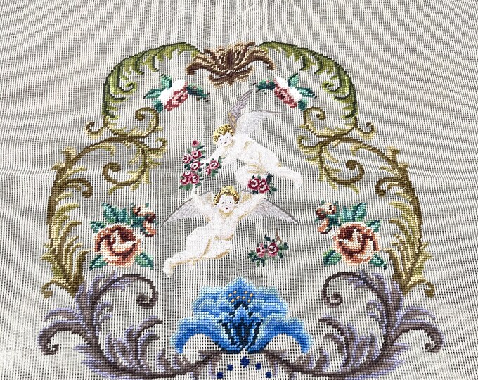 Vintage Needlepoint Angel Themed Unfinished Tapestry by "tapestries of ...
