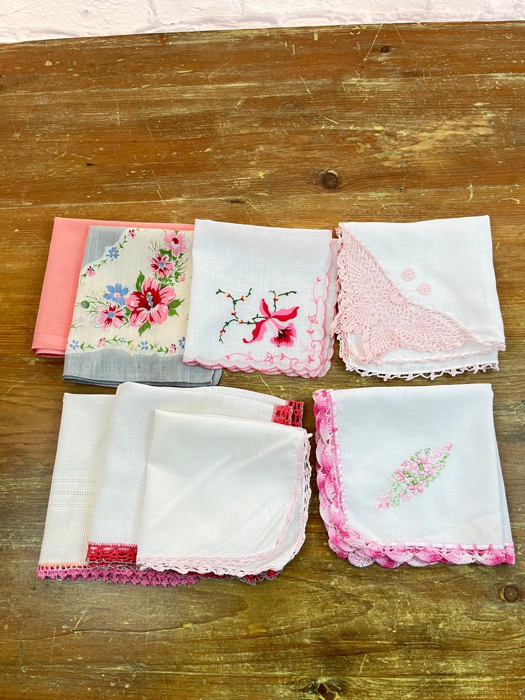 Vintage Project Hankies Floral Patterns Crocheted Edges Butterfly ...