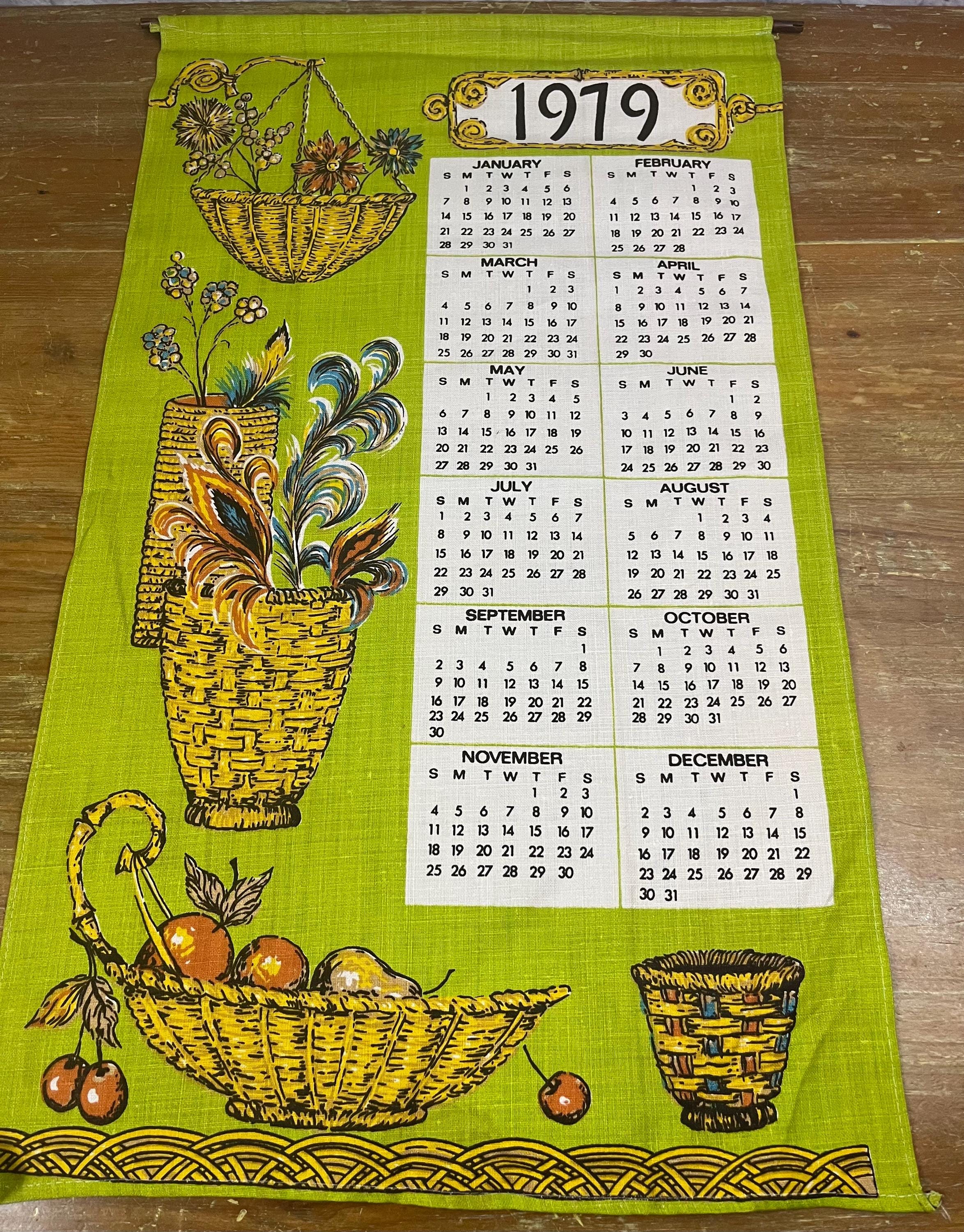 Vintage 1979 Calendar Linen Tea Towel Birth Year Gift Anniversary Gift ...