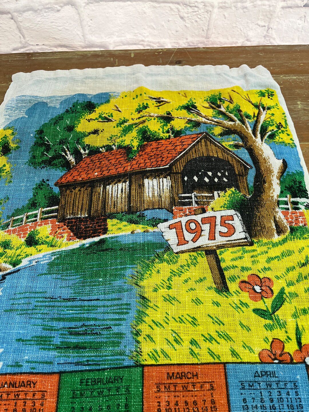 Vintage 1975 Calendar Linen Kitchen Towel Birthday Year Gift ...