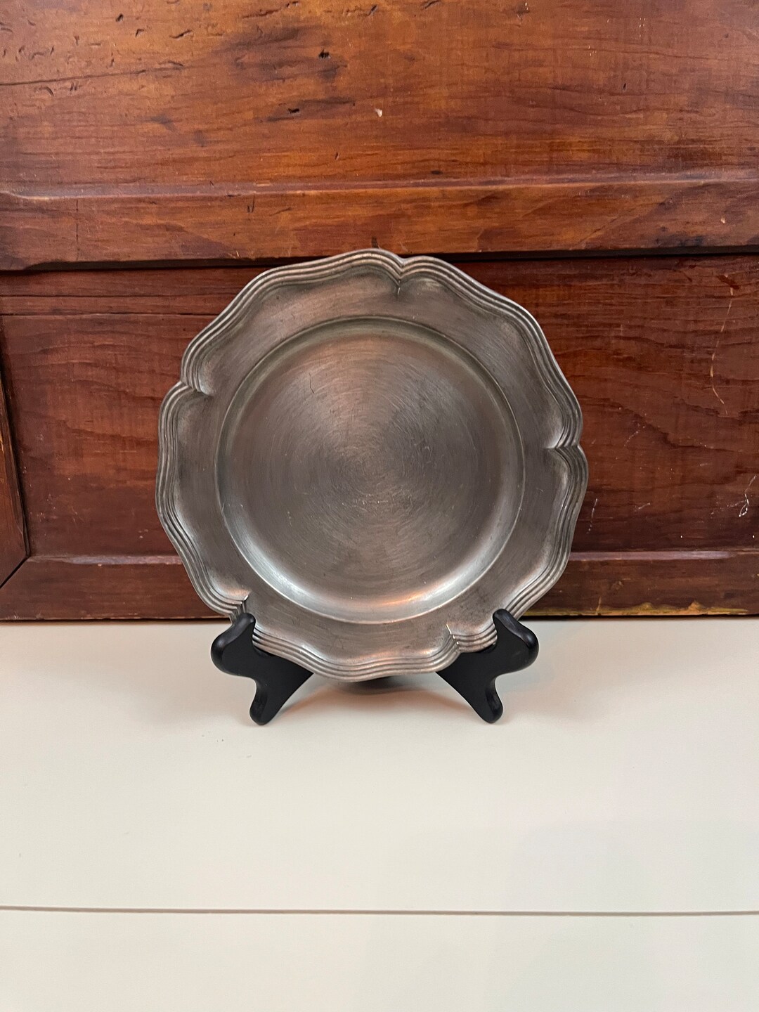 Vintage Pewter Dish 8 Inch Colonial Casting Scalloped Dish Serving Dish ...