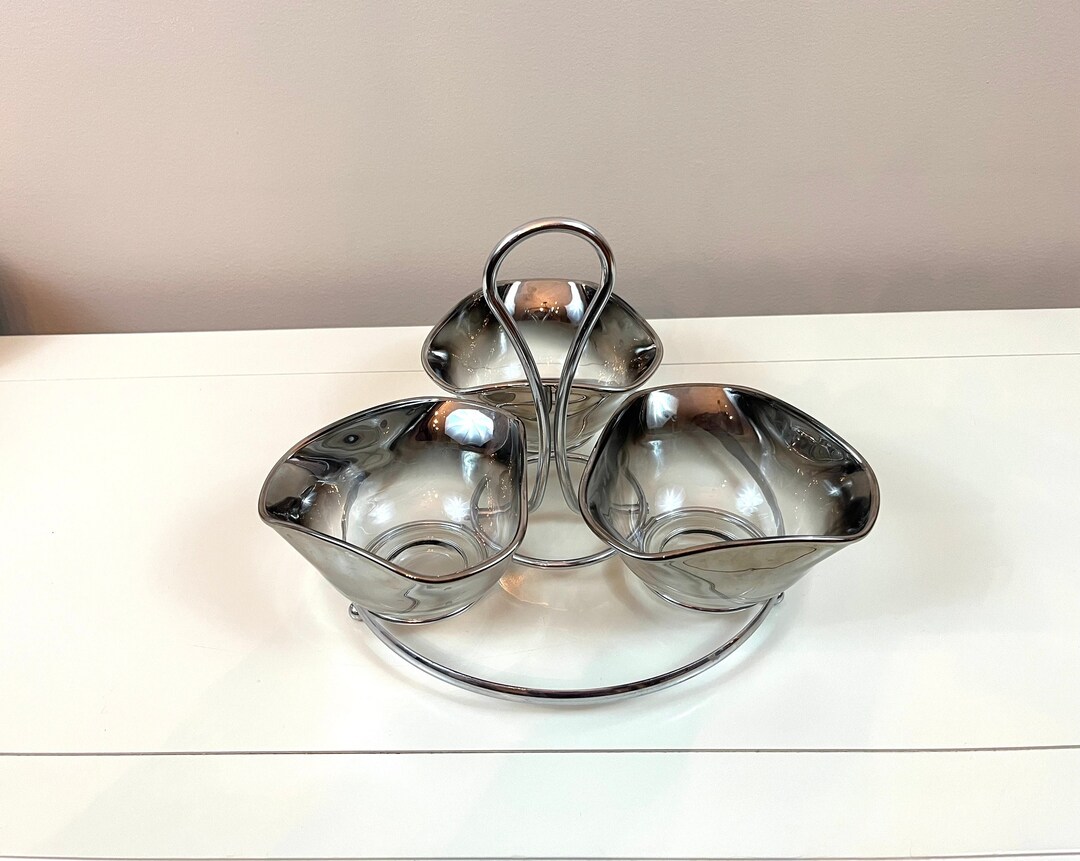 Mid Century Mercury Fade Chrome Condiment Bar 1960s Silver Black Ombre ...