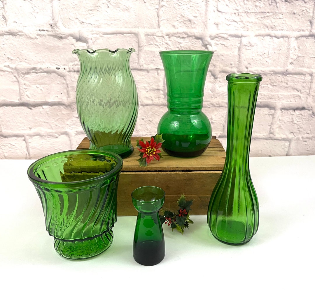 Vintage Green Vase Collection Group of Bright Green Vases Perfect for ...