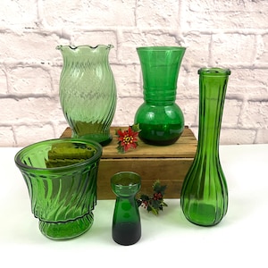 Vintage Green Vase Collection Group of Bright Green Vases Perfect for ...