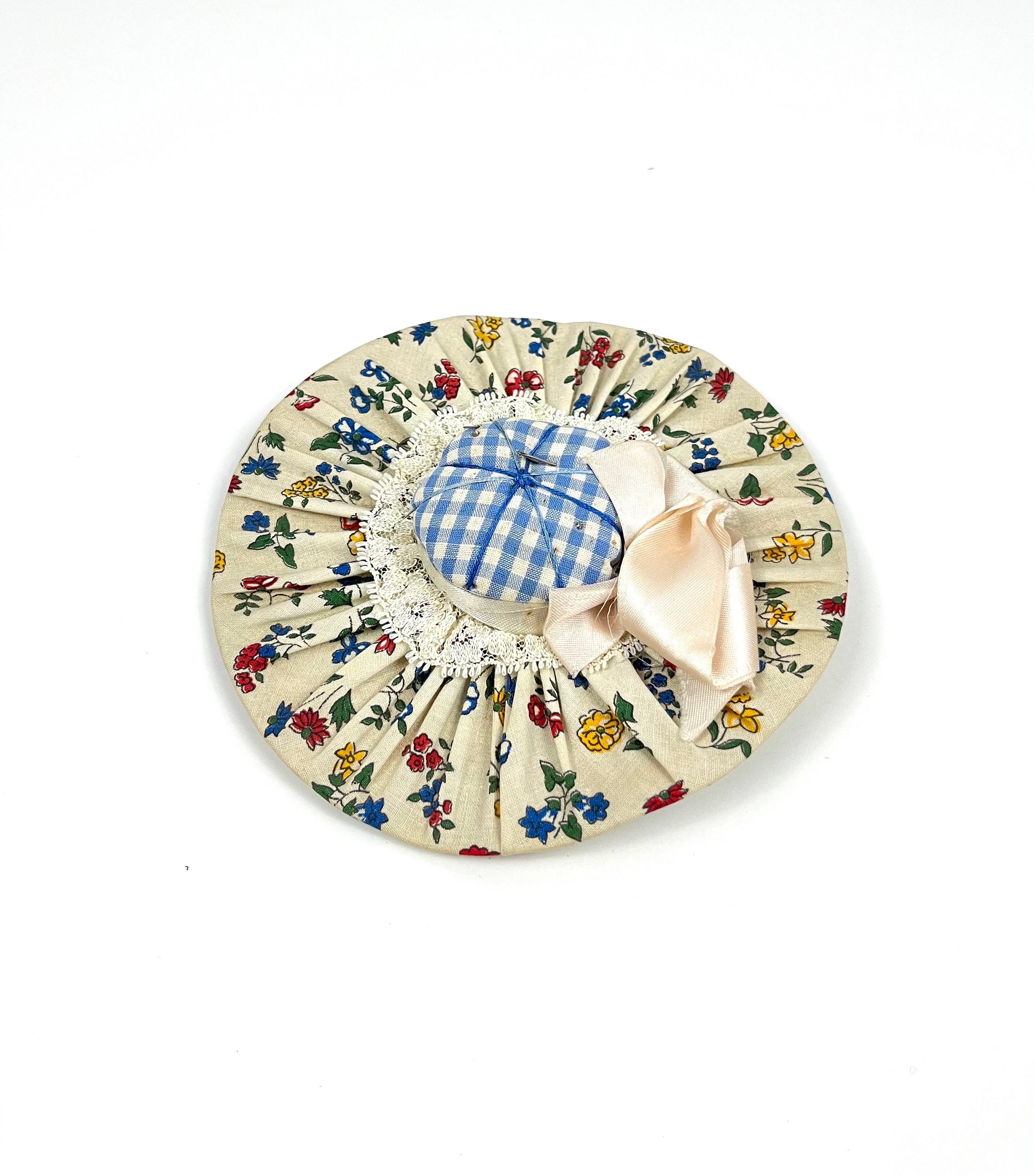 Vintage Hat Pin Cushion Sweet Mixed Fabric Craft Project Sewing Gift ...