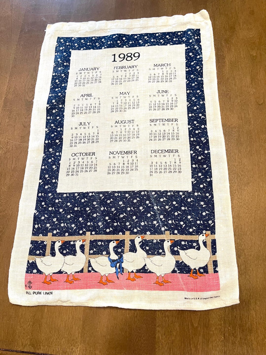 Vintage 1989 Linen Geese Themed Kitchen Towel Birth Year or Anniversary ...