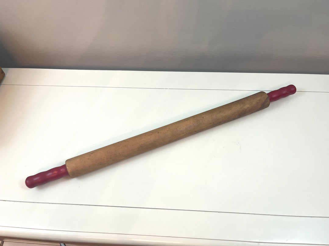 Vintage Extra Long Rolling Pin Red Handled 23" Long Skinny Rolling Pin ...