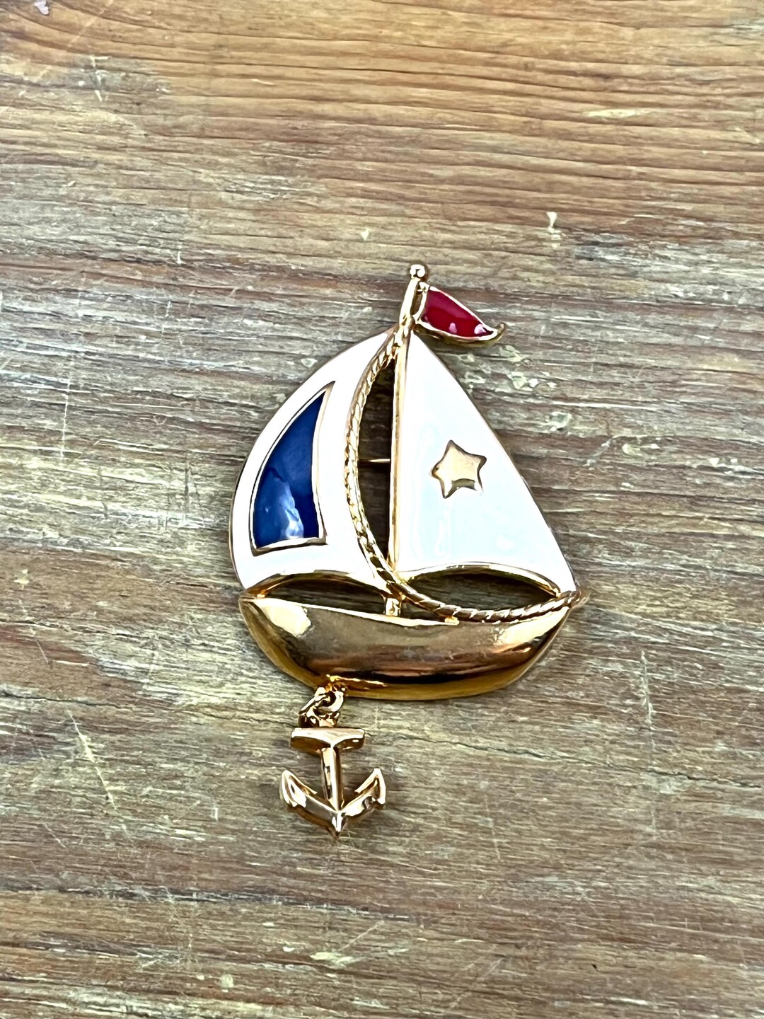 Vintage Avon Sailboat Pin Nautical Fashion Brooch Red White and Blue ...