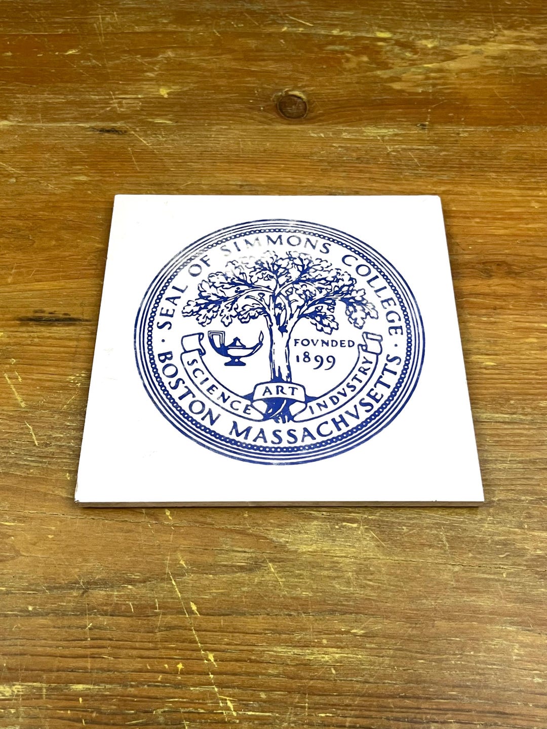 Vintage Simmons College Ceramic Trivet Blue White Seal of the School ...