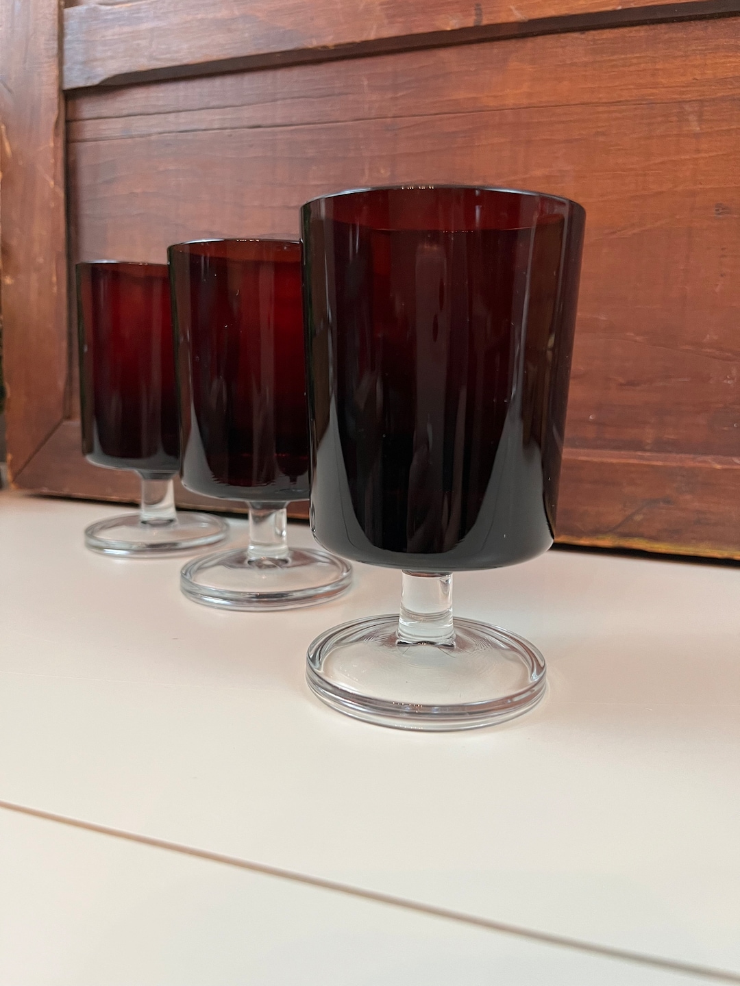 Vintage Ruby Red Cocktail Glasses Red & Clear Stem French Luminarc ...