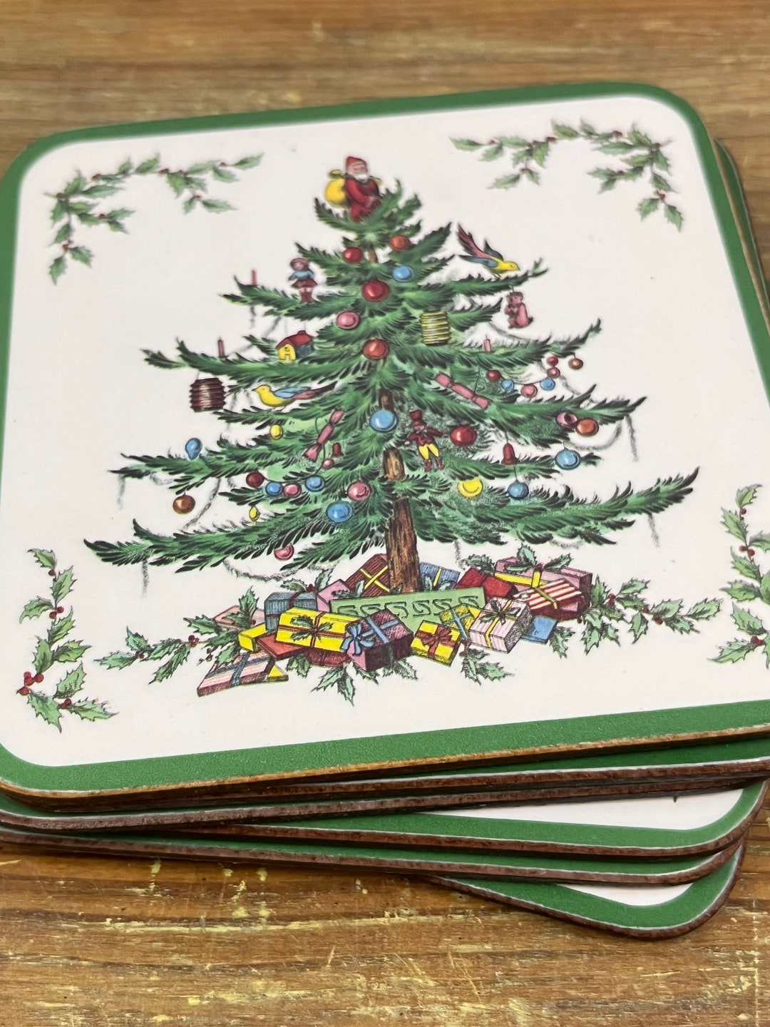 Vintage Christmas Tree Coasters Spode Like Pimpernel Cork Coasters - Etsy