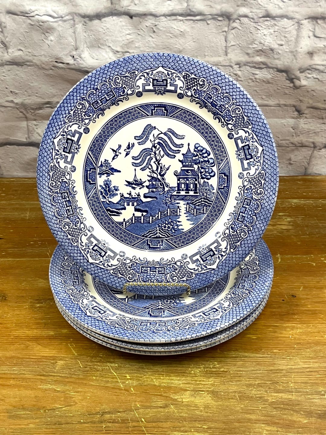 Vintage Blue Willow Dinner Plates EIT England Made 10 1/2 Wide Set of 4 ...