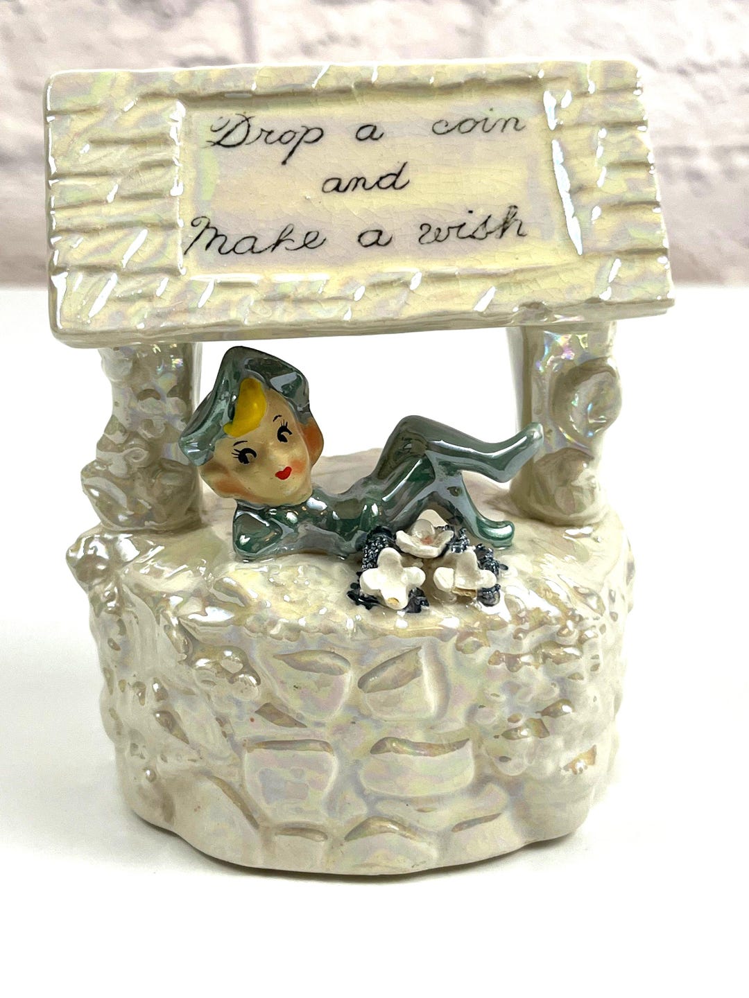 Vintage Norcrest Wishing Well Pixie Piggy Bank Christmas Decor Elf ...