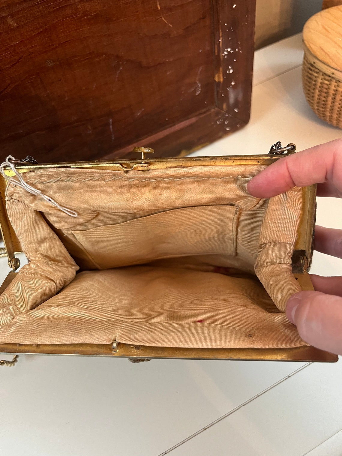 Vintage Climbing Rose Tapestry Purse Horseshoe Press Button Clasp Gold ...