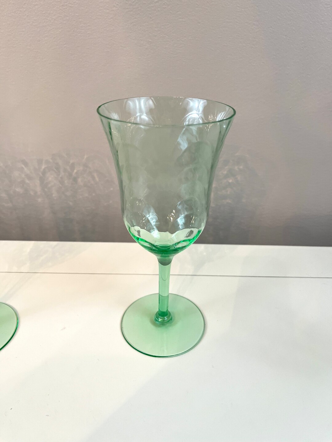 Vintage Morgantown Green Palm Optic Crystal Wine Glass Stem 7577 HTF ...