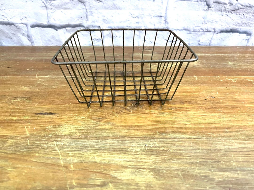 Vintage Square Wire Basket Storage Basket Planter Basket Industrial ...