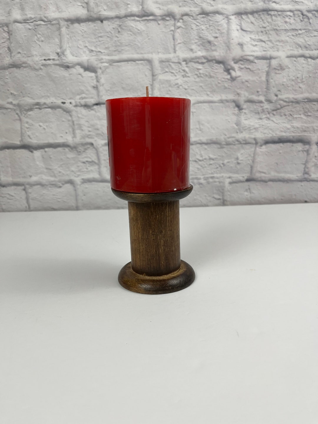 Vintage Wood Spool Pedestal Candle Holders Rustic Farmhouse Decor ...