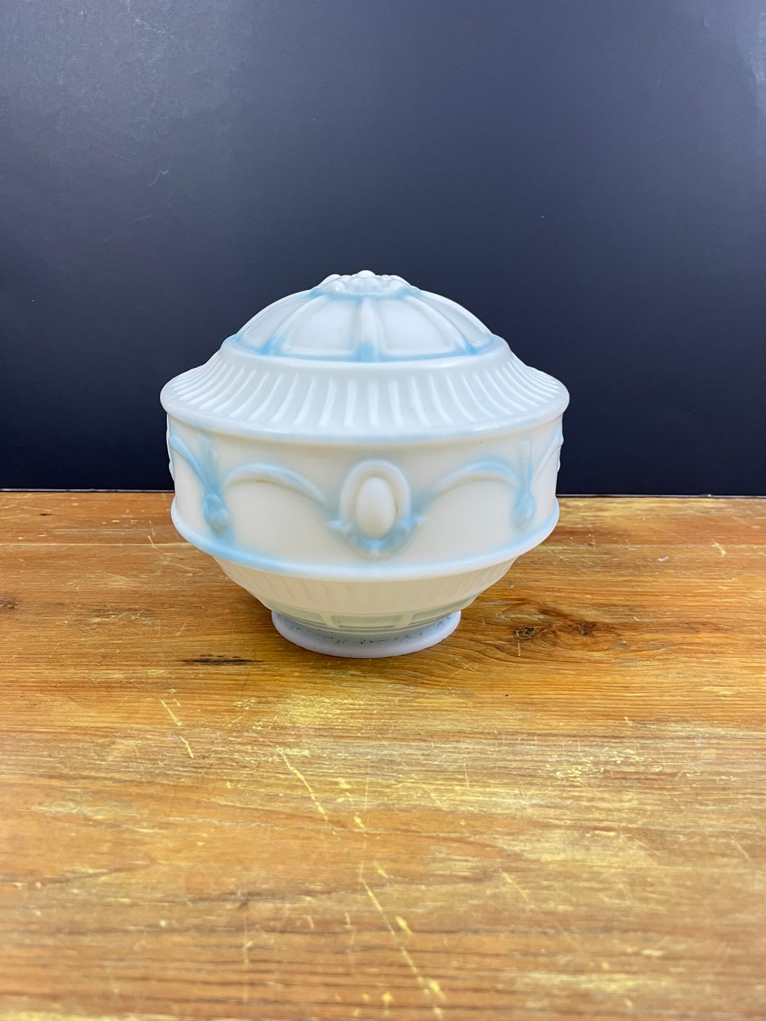 Antique Bisque Light Shade Art Deco Wall Sconce Blue and White Glass ...