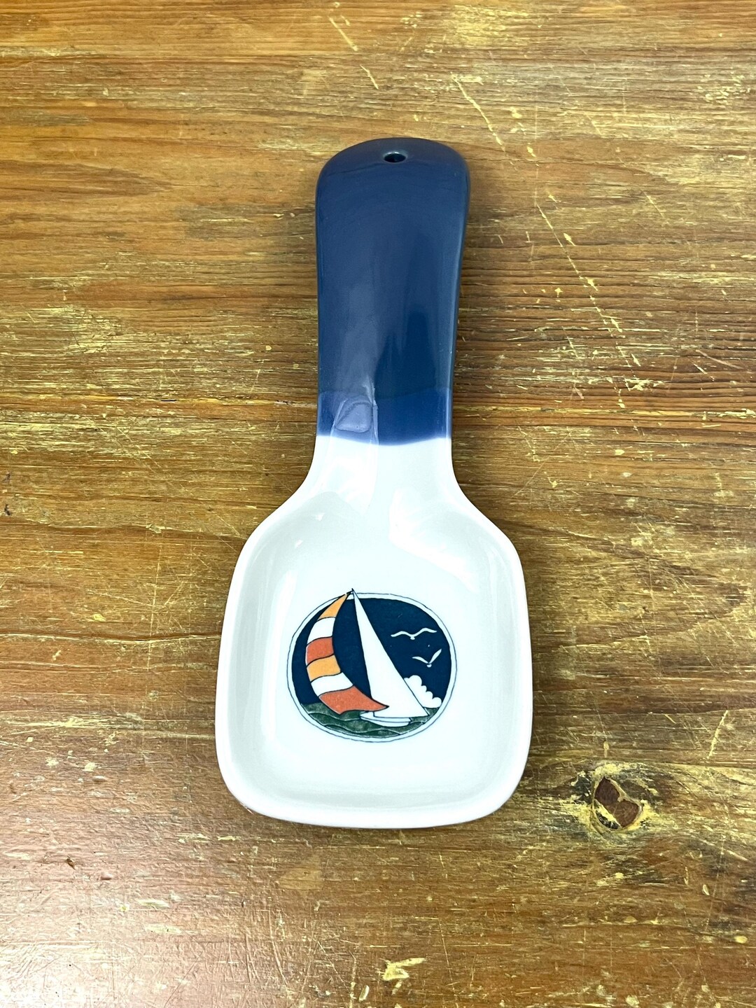 Vintage Stoneware Sailboat Themed Spoon Rest Nautical Beach Themed ...